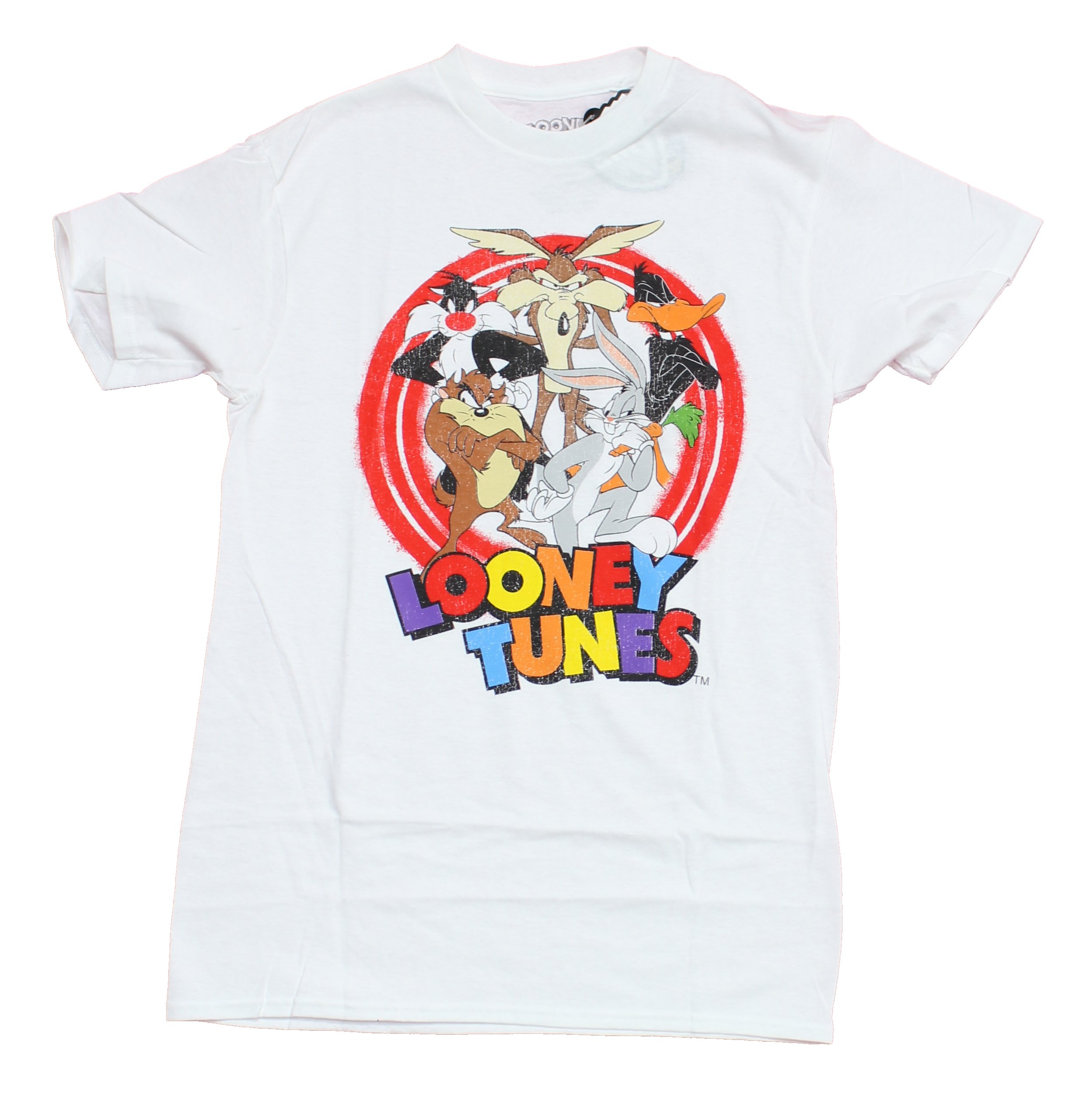 Looney Tunes Mens T-Shirt - Bugs Bunny Daffy & More in Red Circle Over ...