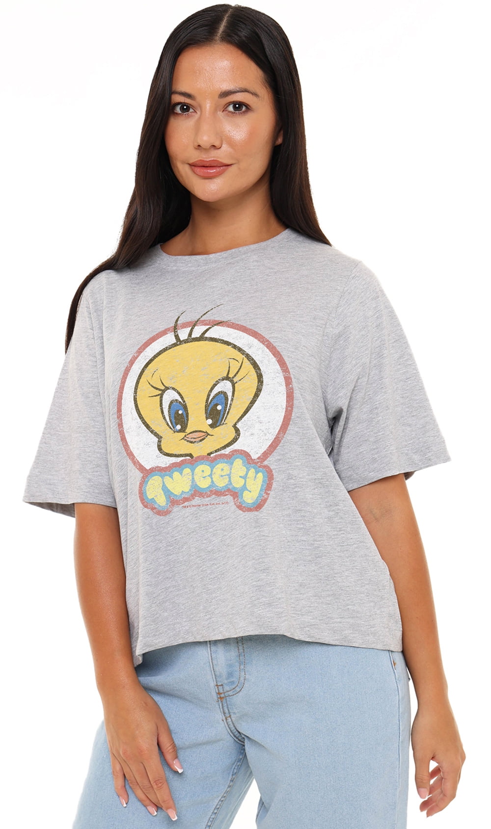 Looney Tunes Retro Tweety Women's Boxy Cropped T-Shirt Casual Graphic ...
