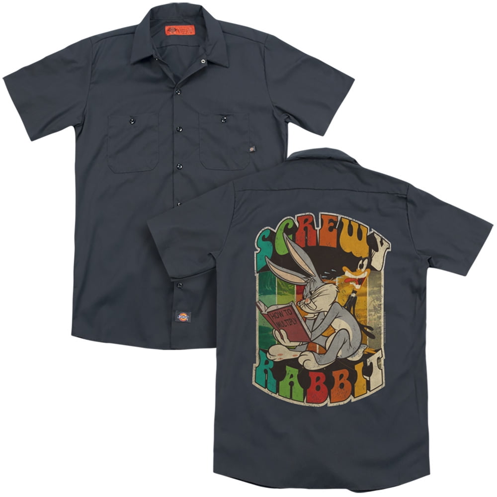 Looney Tunes Screwy Rabbit (Back Print) Adult Work Shirt Charcoal ...