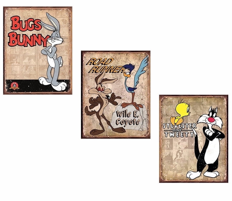 Desperate Enterprises Set of 3 Looney Tunes Tin Wall Signs Featuring ...