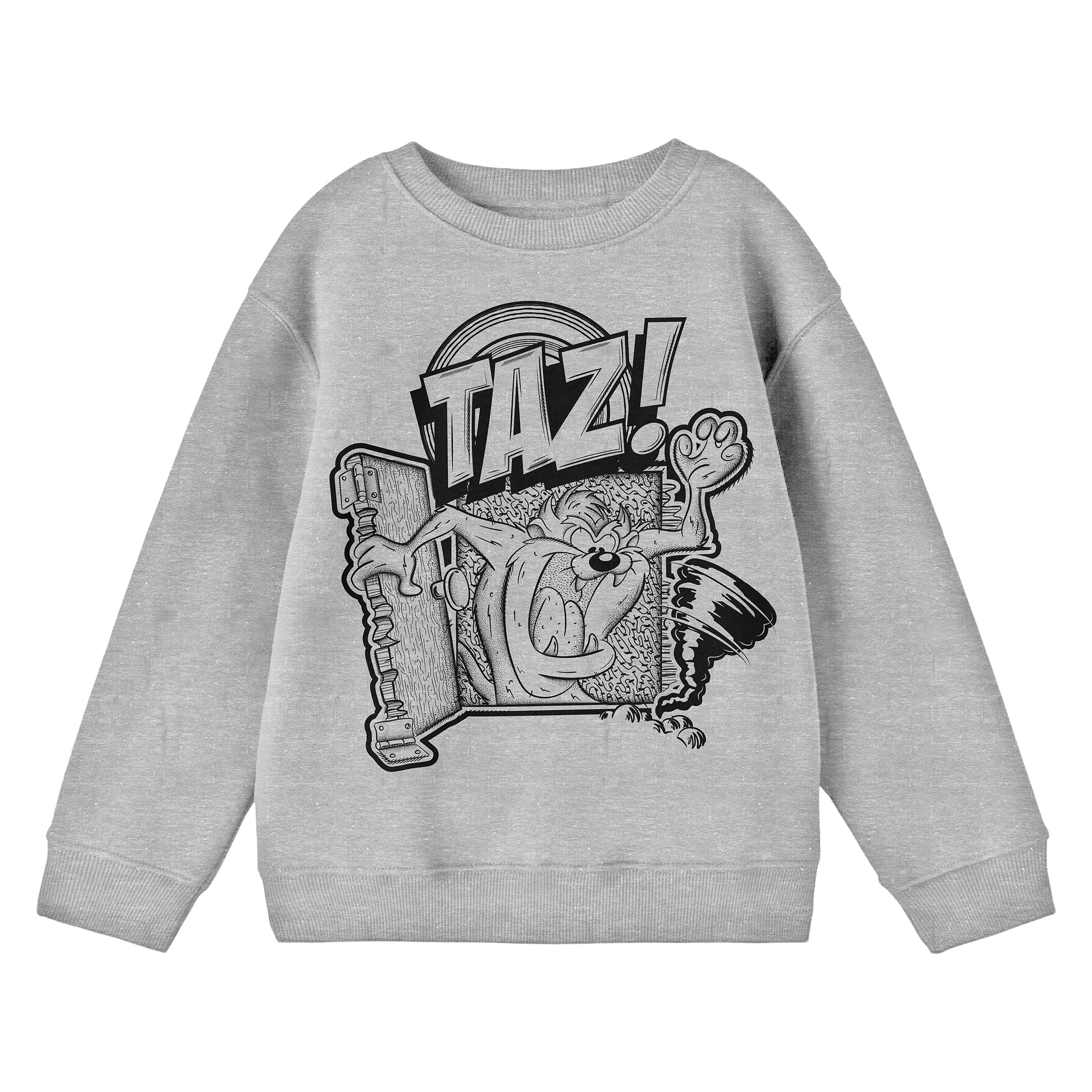 Looney Tunes Taz Character Art Crew Neck Long Sleeve Athletic Heather ...