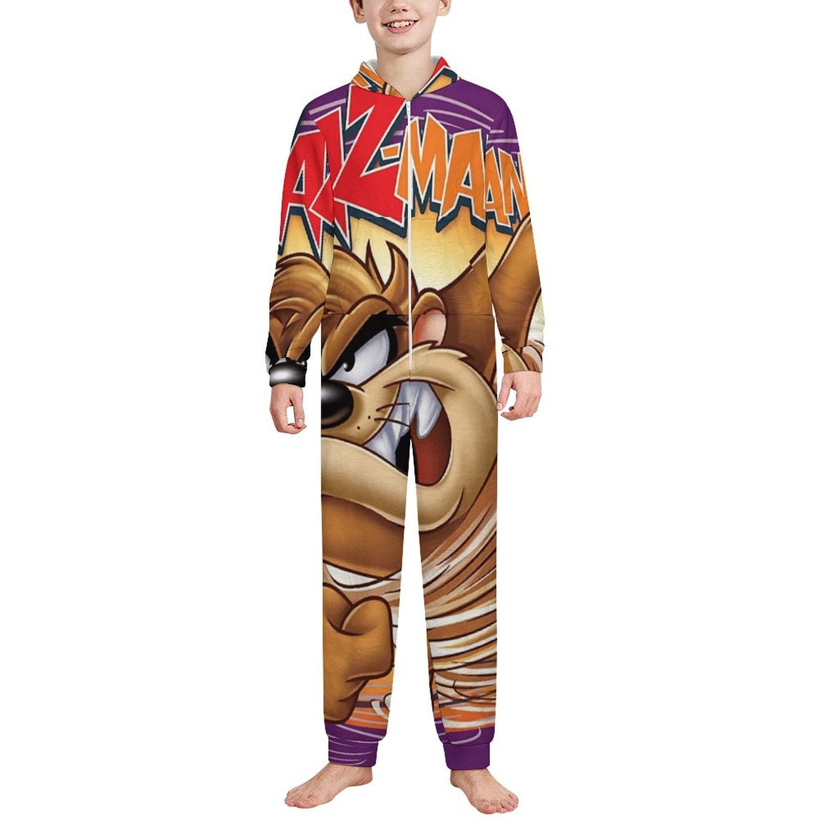 Looney Tunes Taz-Mania One Piece Pajama Hooded Union Suit PJs Sleepwear ...