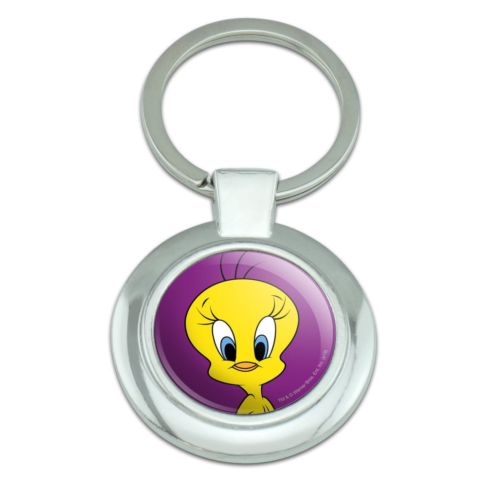 Looney Tunes Tweety Bird Keychain Classy Round Chrome Plated Metal ...