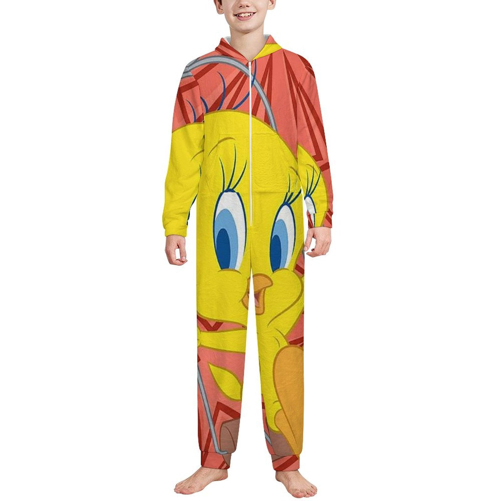 Looney Tunes Tweety Kids One Piece Pajama Hooded Union Suit PJs ...