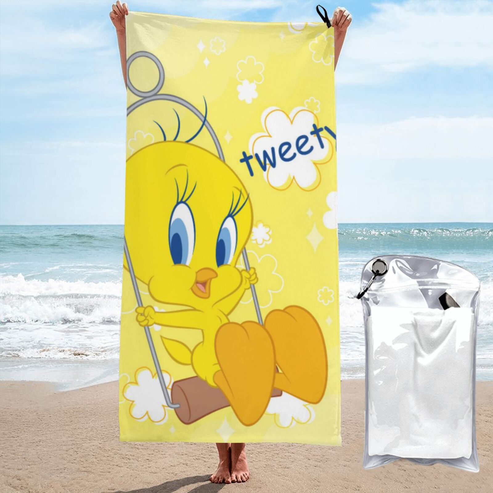 Looney Tunes Tweety Microfiber Beach Towel Oversized Lightweight Quick ...