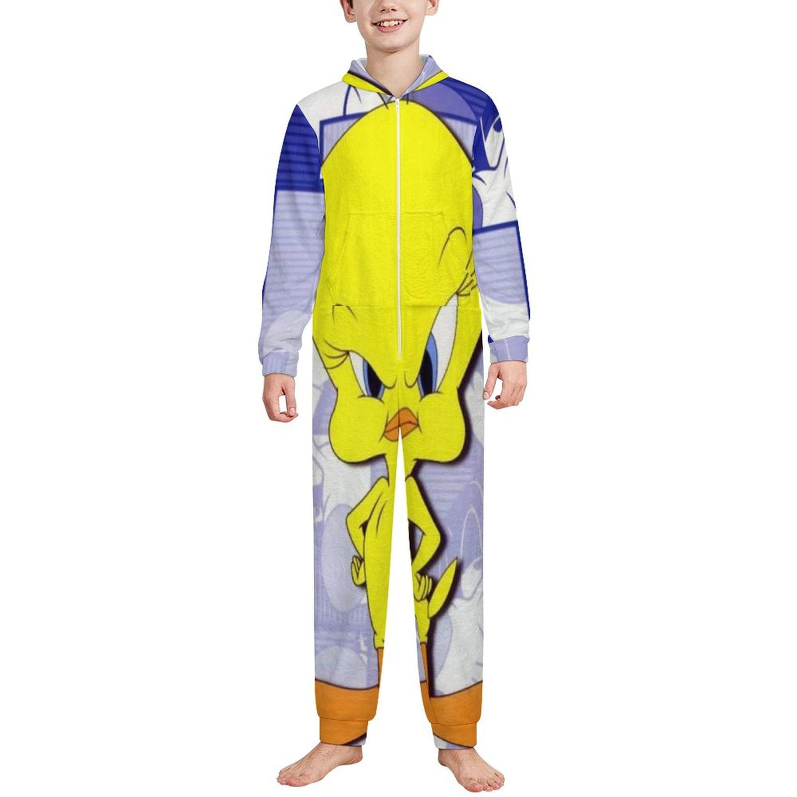 Looney Tunes Tweety One Piece Pajama Hooded Union Suit PJs Sleepwear ...