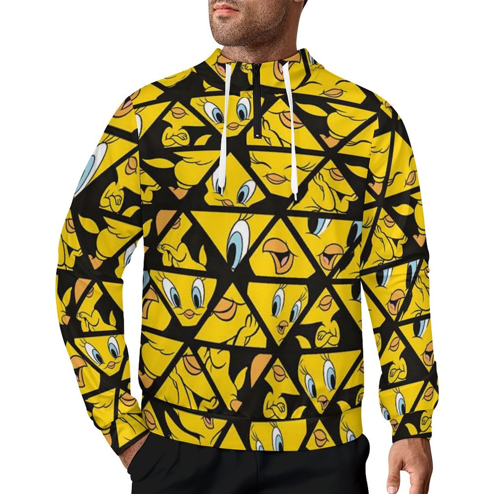 Looney Tunes Tweety Zipper Pullover Sweatshirt Hoodies High Neck Hooded ...