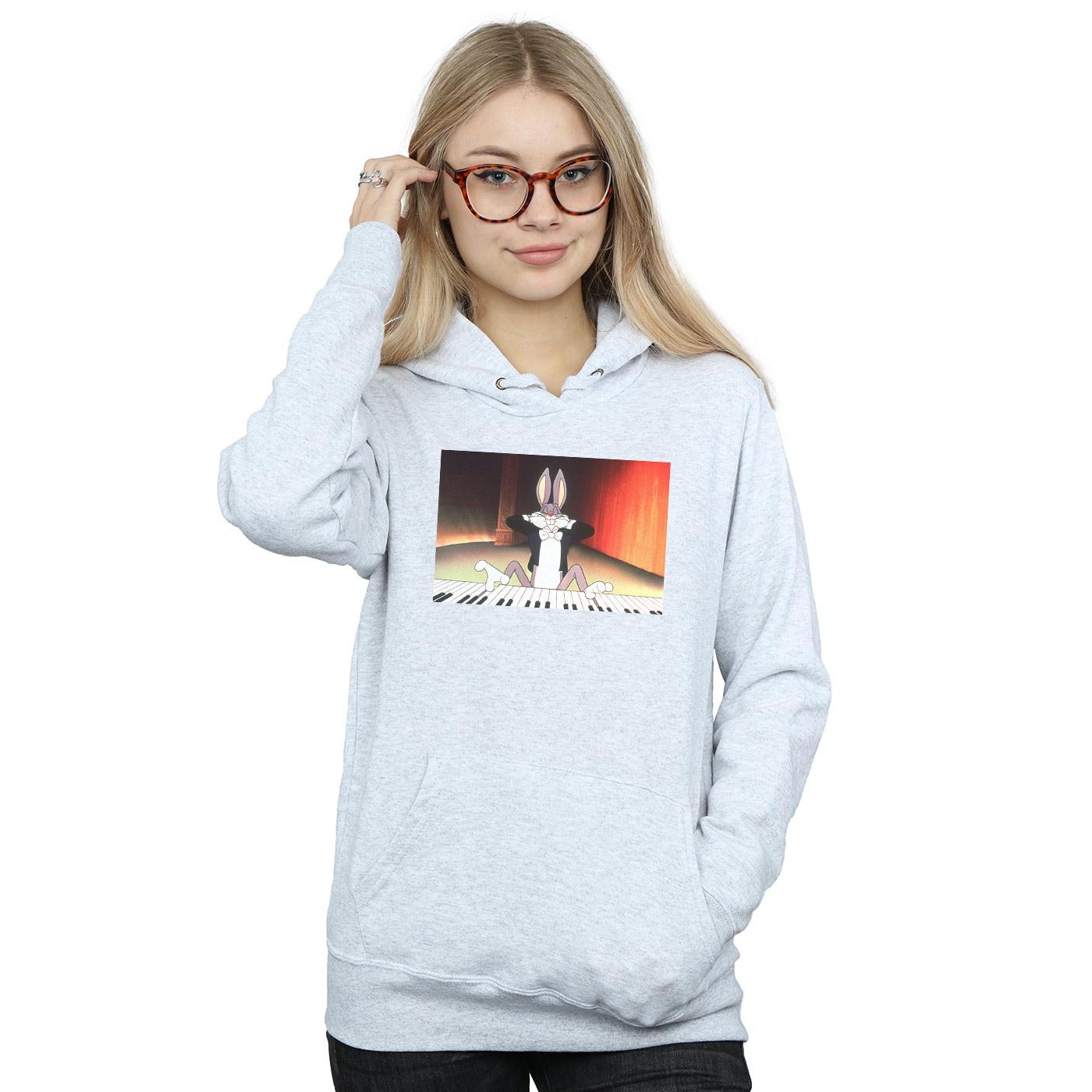 Looney Tunes Womens Bugs Bunny Playing Piano Hoodie