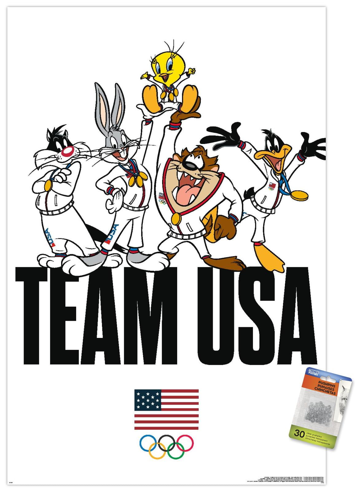 Looney Tunes x Team USA - Portrait Wall Poster with Pushpins, 22.375" x ...