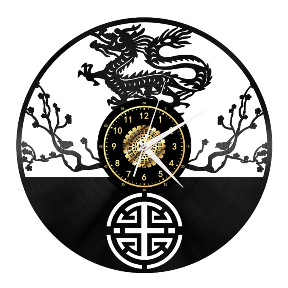 Loong Good luck Chinese dragon Vintage Black Vinyl Record Wall Clock ...