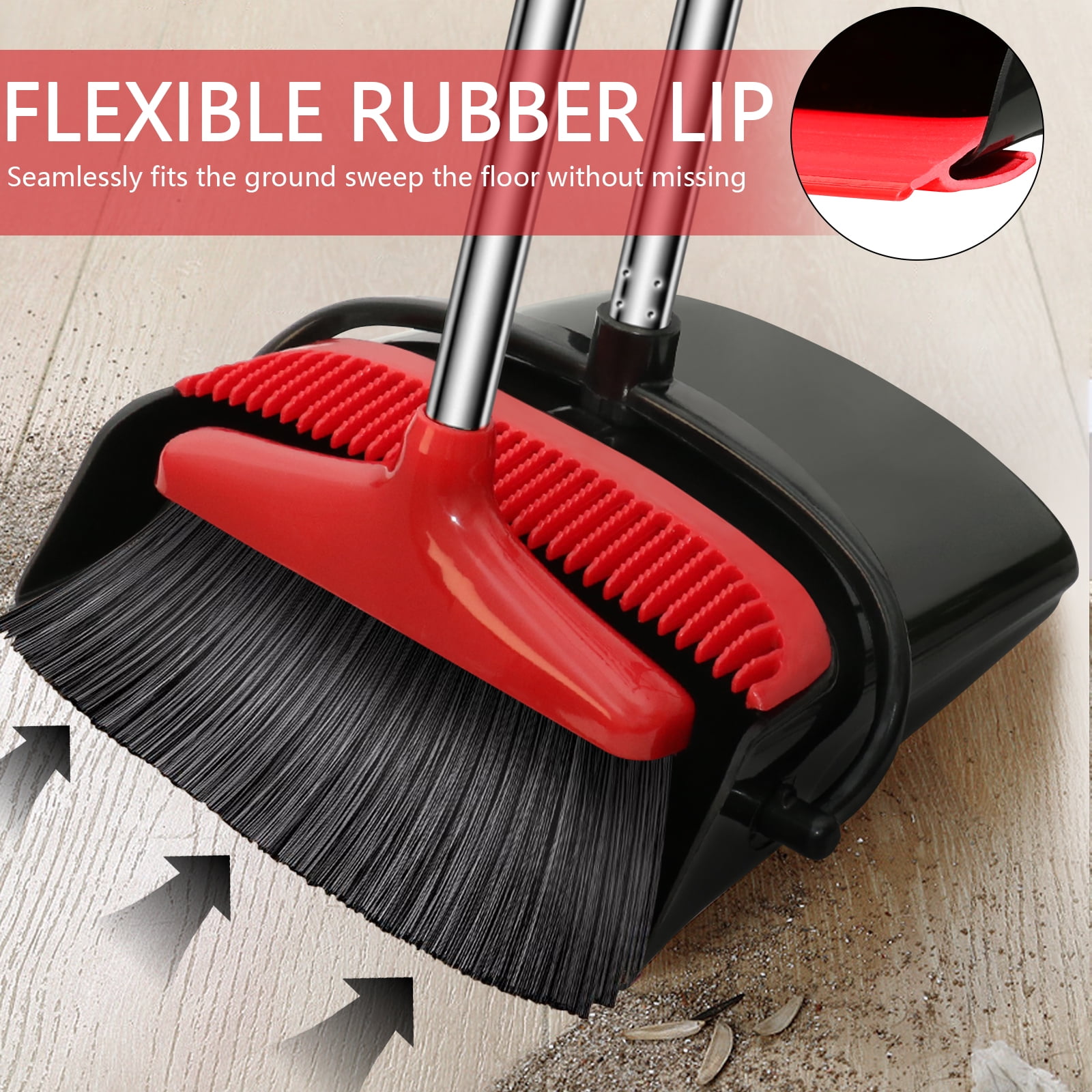 Loonpon Broom with Dustpan Combo Set,43inch Long Handle Stiff Broom ...