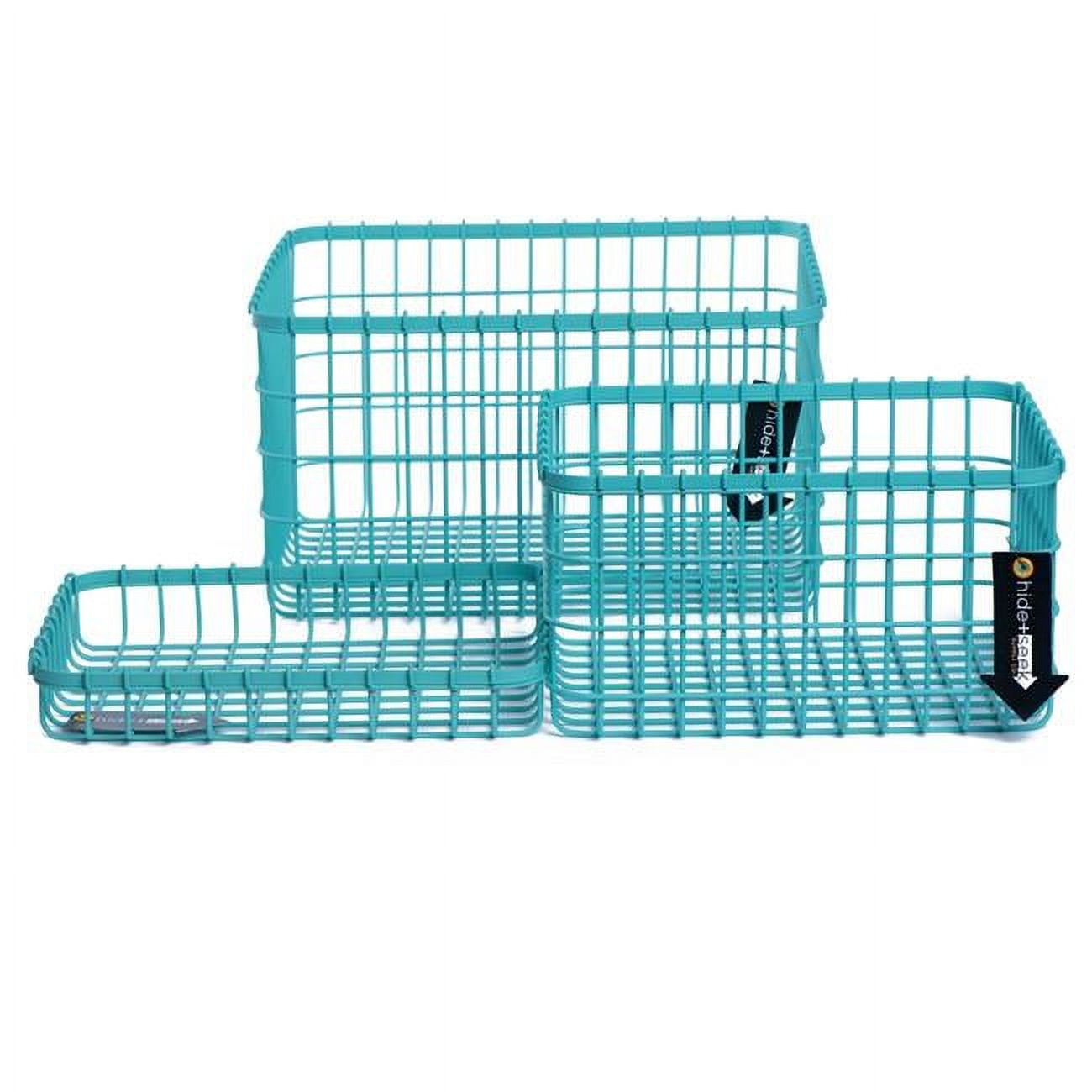 Loop Heavy-Duty Shallow Utility Storage Basket in Turquoise, Set of 3, Decorative Metal Wire Bin ...
