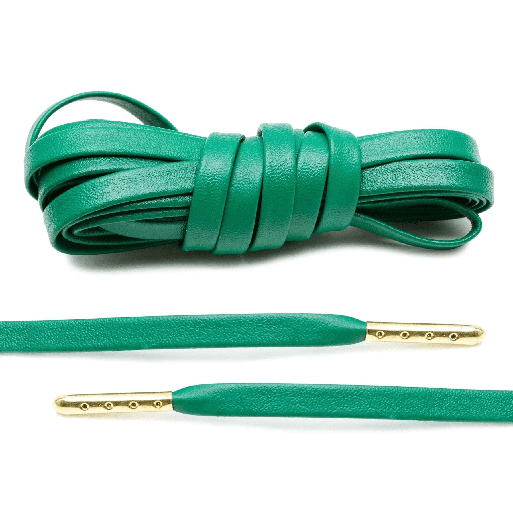 Loop King Laces 1 Pair Luxury Leather Kelly Green Shoe Laces with Gold ...