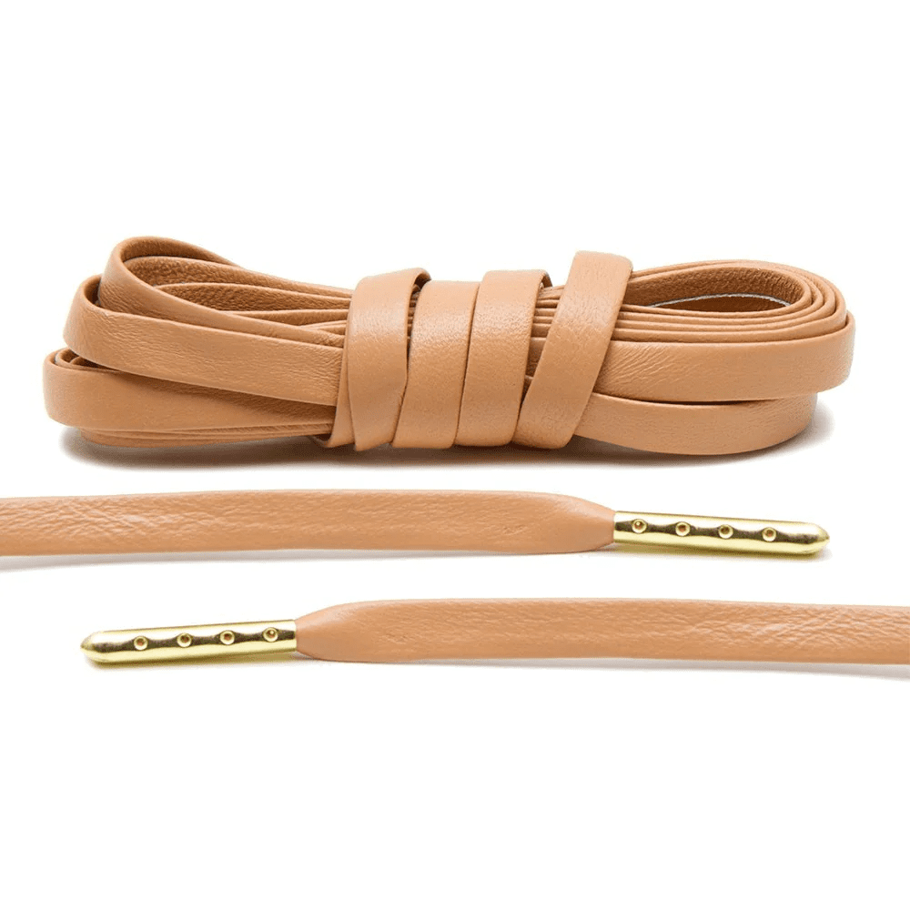 Loop King Laces 1 Pair Luxury Leather Tan Shoe Laces with Gold Tips ...