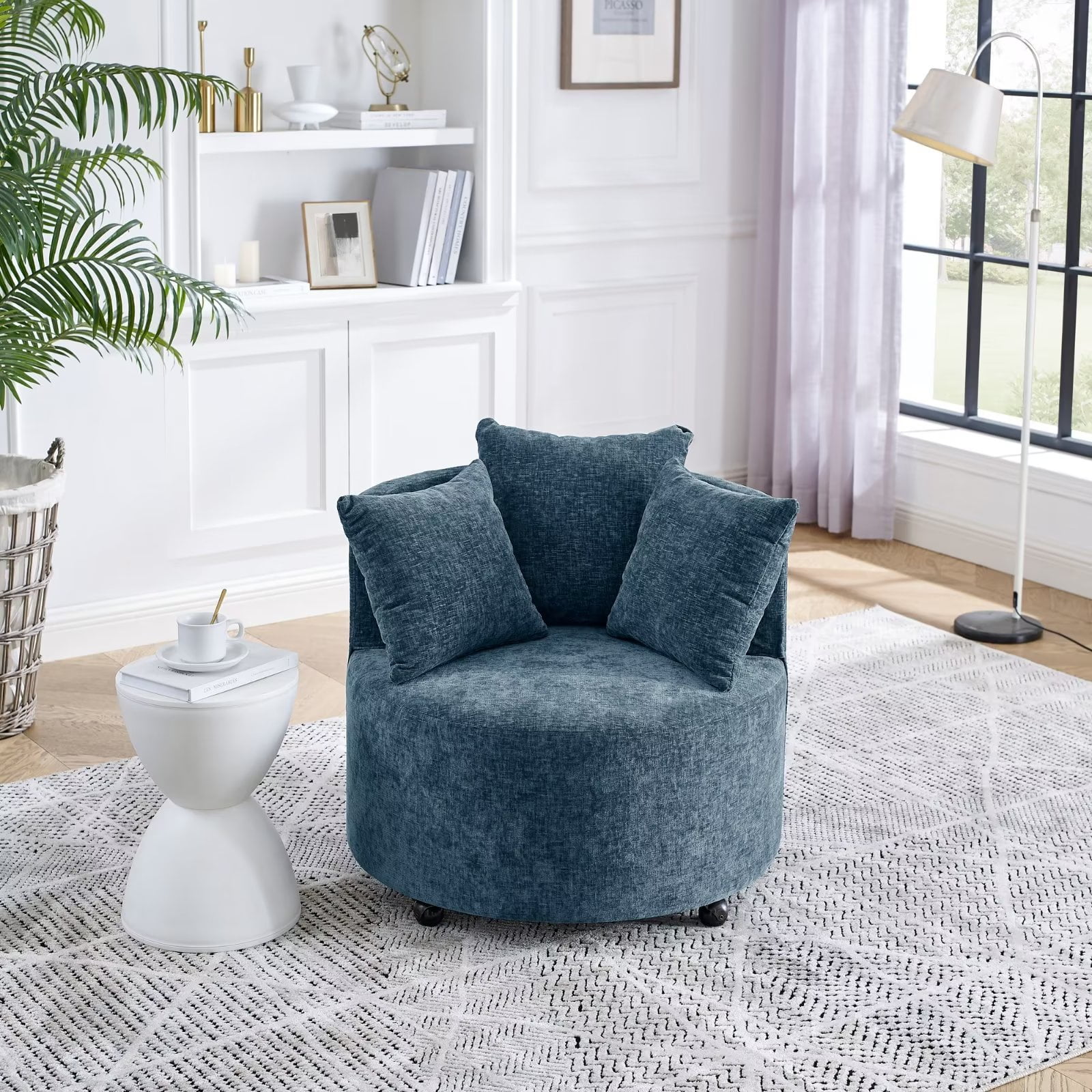 Loop Yarn Upholstered Swivel Round Sofa, Button Tufted Curved Backrest ...