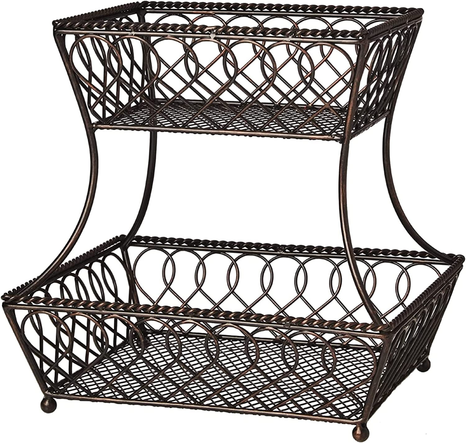 Loop and Lattice 2-Tier Round Metal Countertop Basket, Antique Black ...