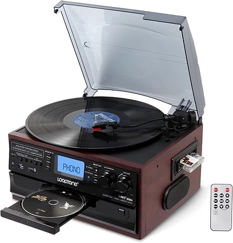 LoopTone 10 in 1 Bluetooth in/Out Record Player 3 Speed Vinyl Vintage ...