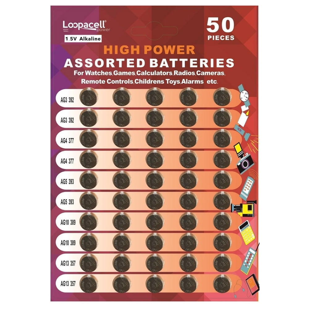 Loopacell High Power Super Alkaline Button Cell Assorted 1.5V Battery ...