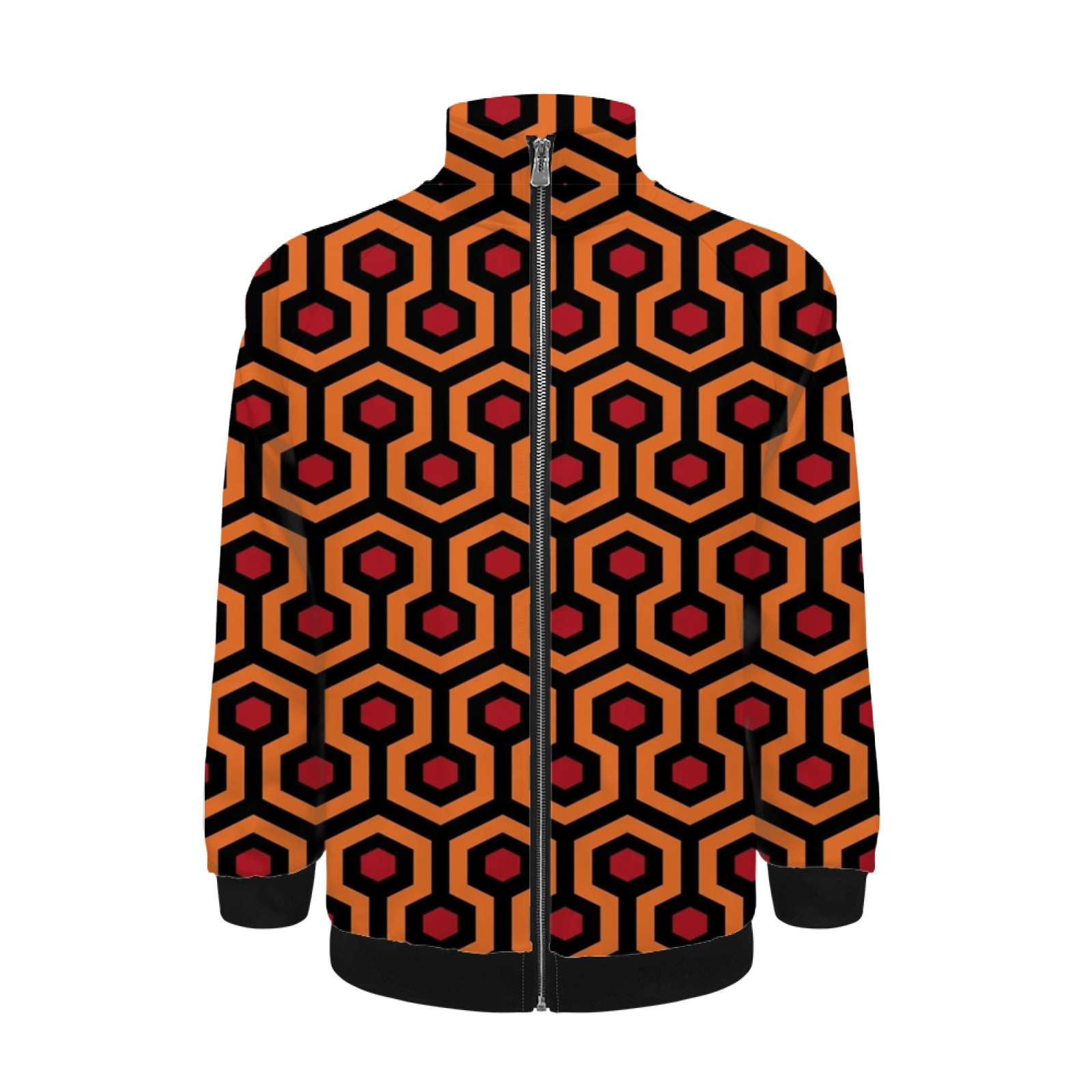 Looped Hexagons Orange Red Black Jacket Men's Street Cool Long Sleeves ...