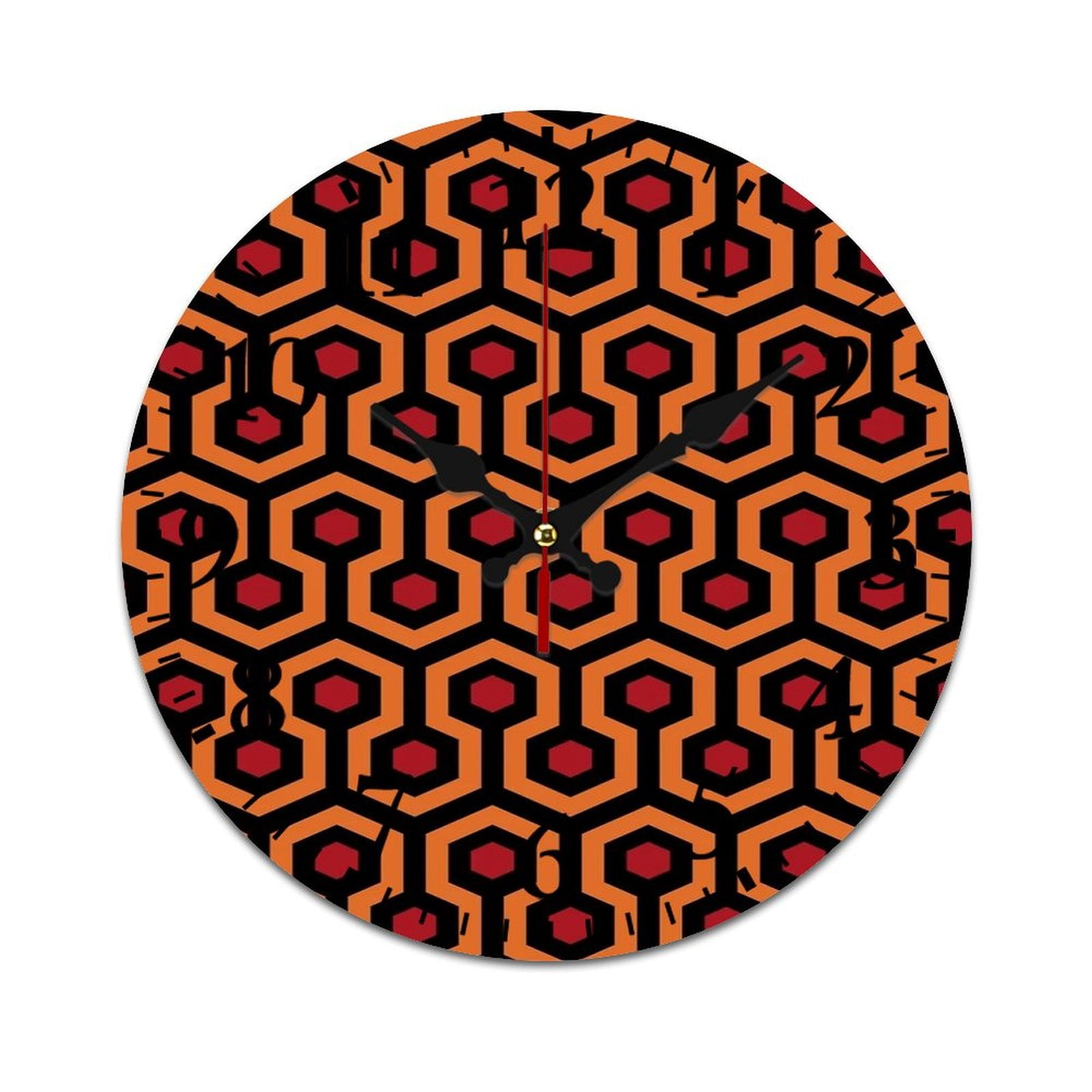 Looped Hexagons Orange Red Black Wall Clock Modern Design Clocks Wall ...