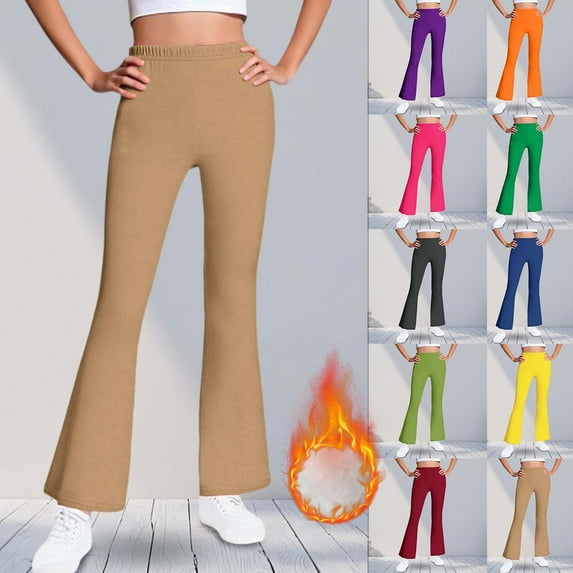 Loopsun Girls Yoga Leggings, Girls Casual Solid Fleece Lined Flare Leg ...