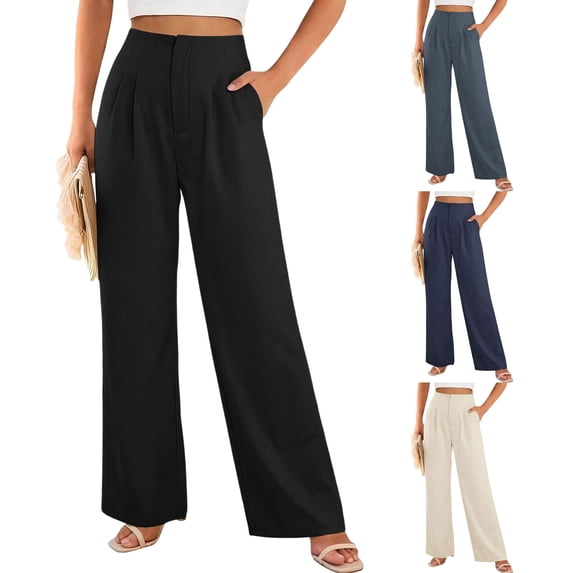 Loopsun Women Full Length Pants Solid Summer Daily Office Outfits High ...