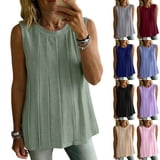 Loopsun Women Summer Shirts Round Neck Sleeveless Ruffle Solid Tunics ...