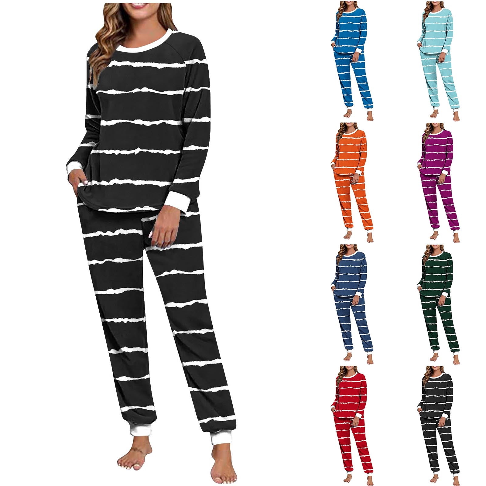 Loopsun Womens Fleece Pajama Sets, Women's Casual Fleece Print Long ...