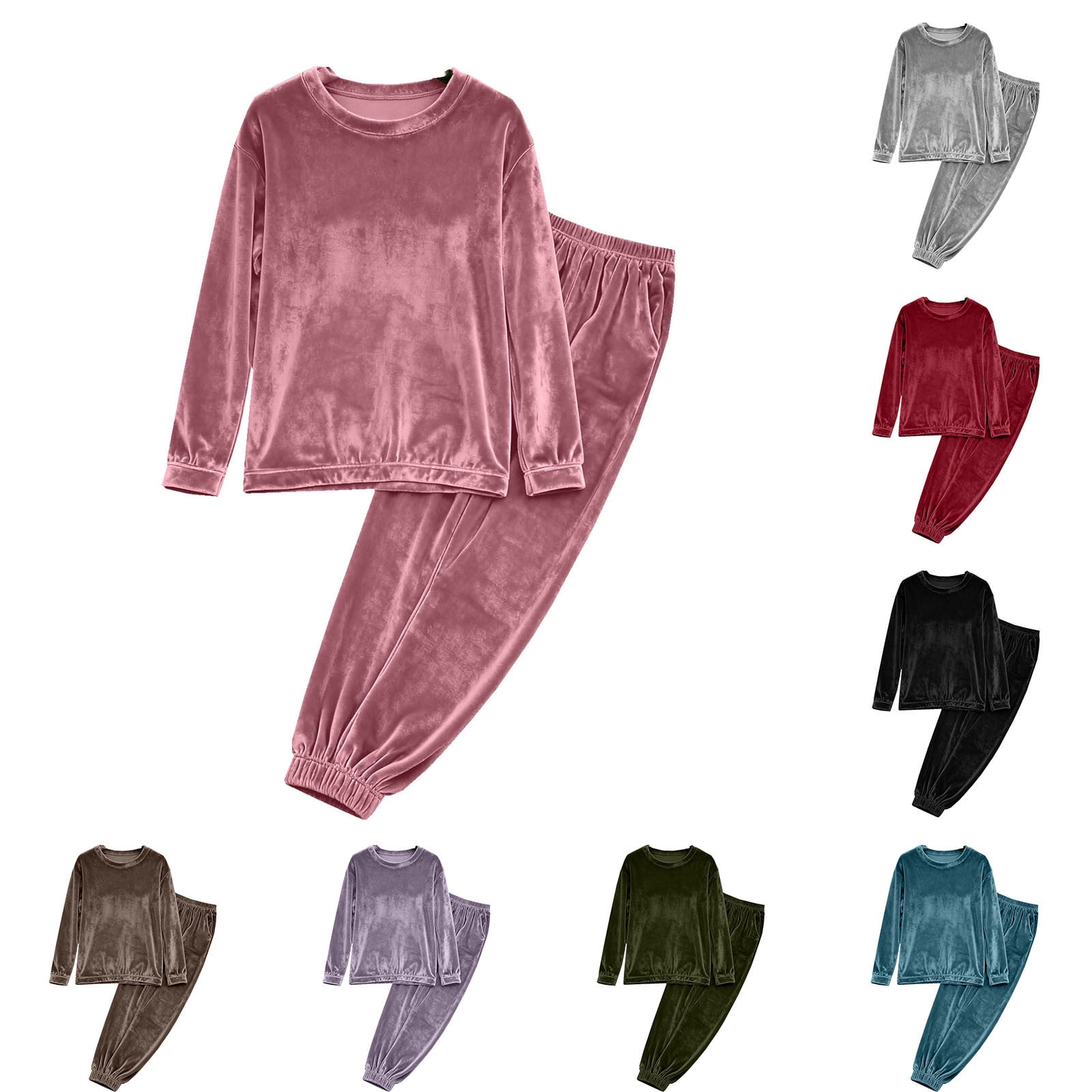 Loopsun Womens Fleece Pajama Sets, Women's Solid Crew Neck Soft Fleece ...
