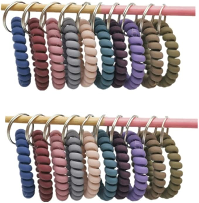 Loopunk 20 Pcs Wristband Keychains, Plastic Coil Stretch Elastic Spring ...