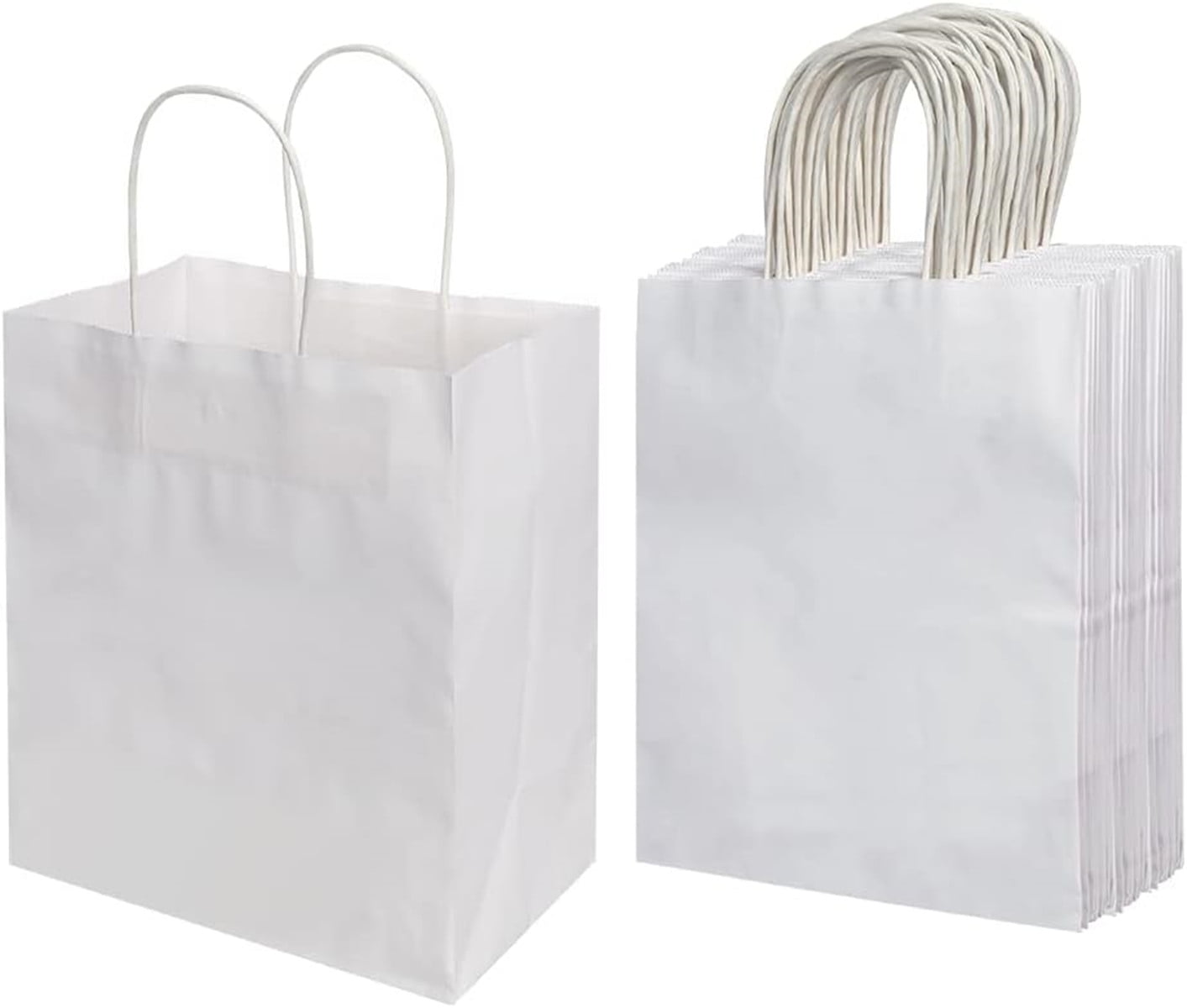 Loopunk 50 White Kraft Paper Gift Bags with Handles, 15x21x8cm Small ...