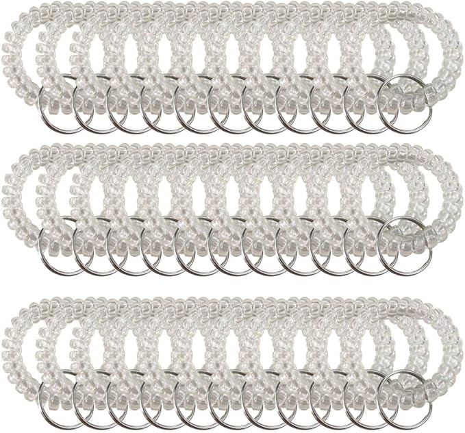 Loopunk 50 pcs Wristband Keychains, Plastic Coil Stretch Elastic Spring ...