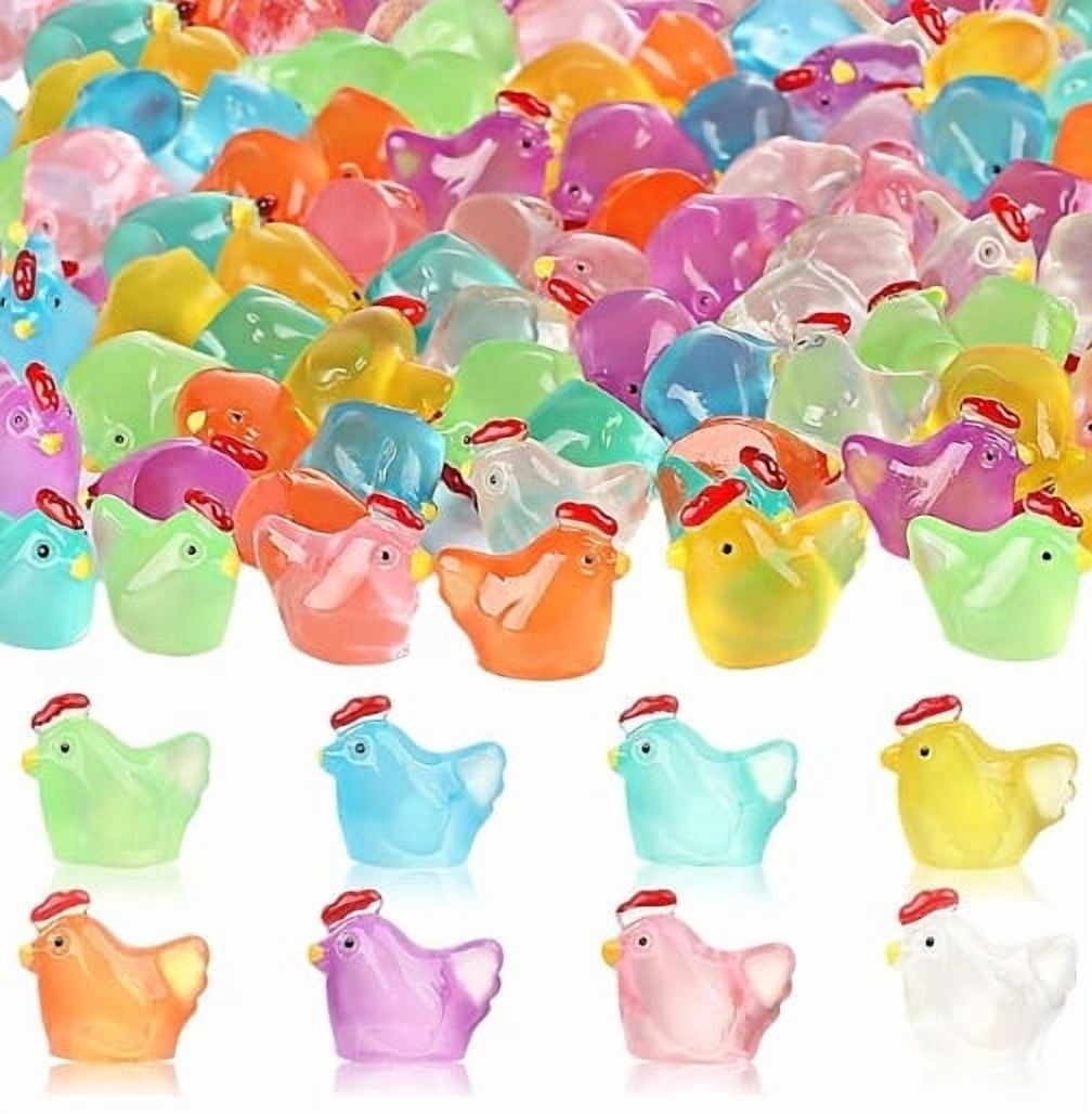 Loopunk 70PCS Luminous Mini Chicken Figurines Resin Miniature Animals ...