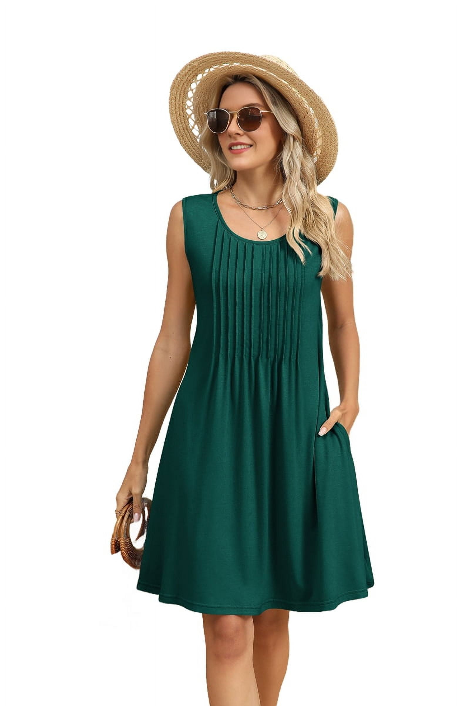 Loose Beach Vacation Casual Crew Neck Sleeveless Sundresses with ...