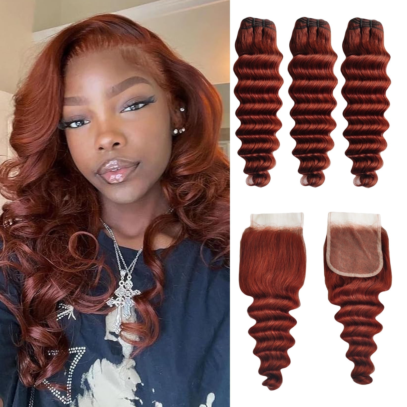 Loose Deep Human Hair Bundles with 4x4 Lace Closure 10A Wet and Wavy ...