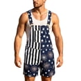 Loose Fit Men's Patriotic Short Overalls American Flag Print Adjustable ...