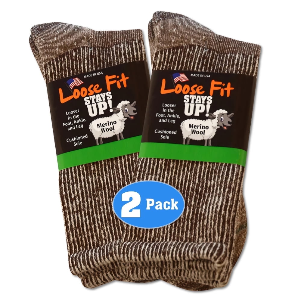 Loose Fit Stays Up Marled Merino Wool Men's and Women's Sock (Pack of 2 ...