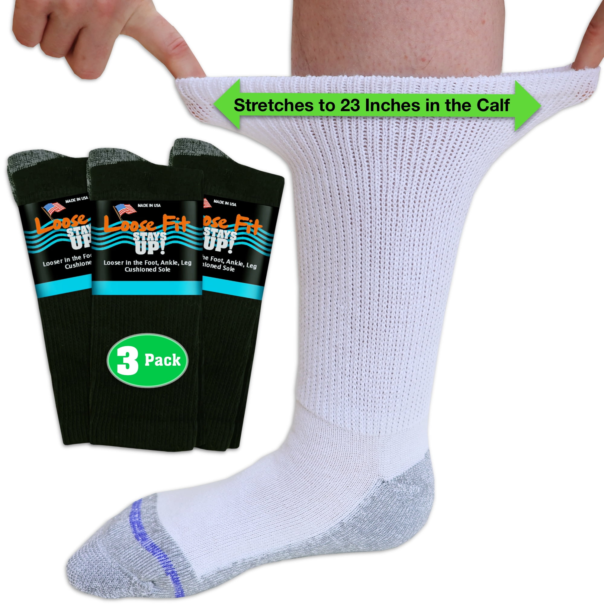 Loose Fit Stays Up Men's/Women's Wide Ankle, Comfort Crew Socks (Pack ...