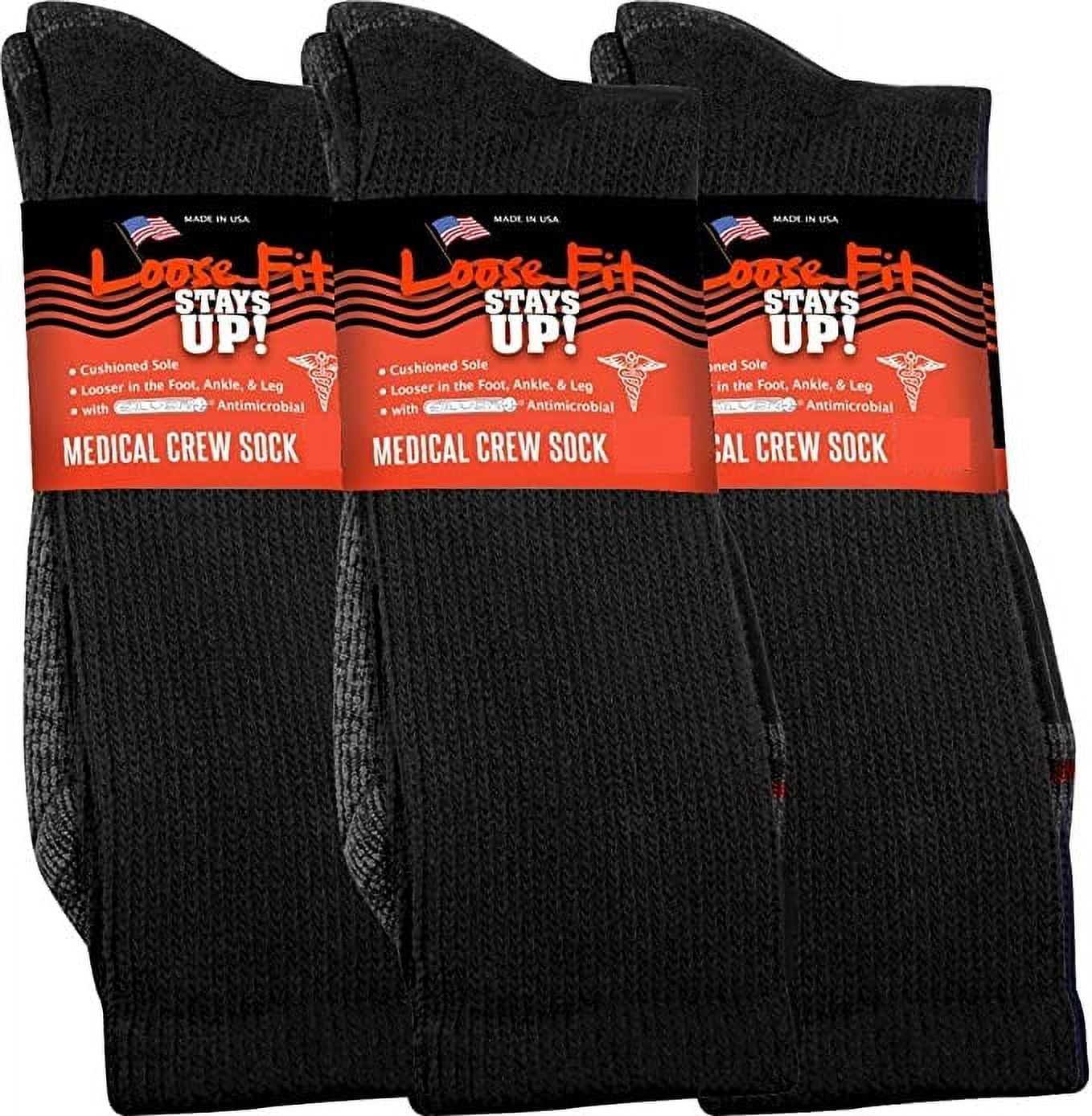 Loose Fit Stays Up Men's and Women's Medical Socks (Pack of 3) Made in ...