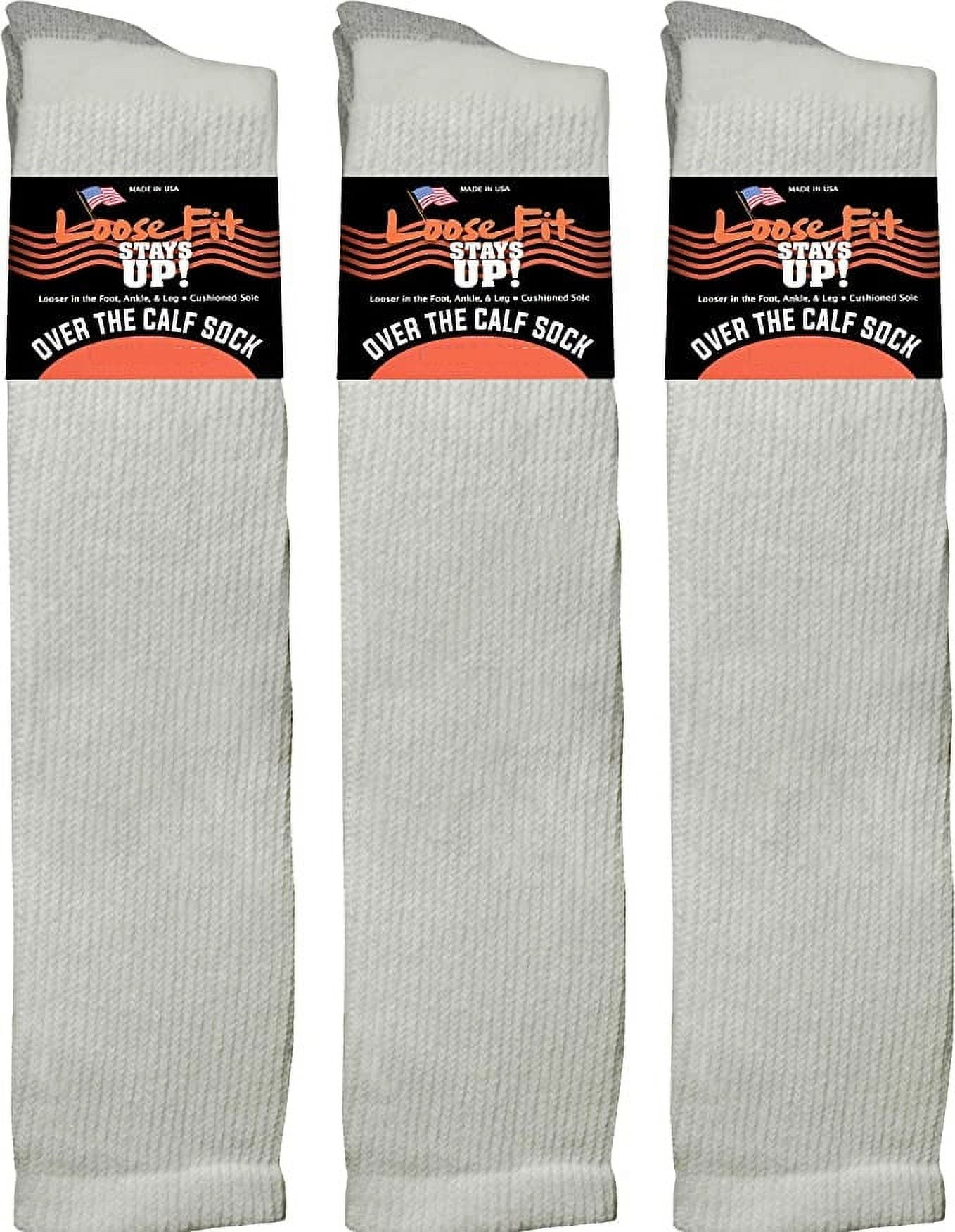 Loose Fit Stays Up Men's and Women's Over the Calf Boot Socks (Knee High) 3 PK Made in USA ...