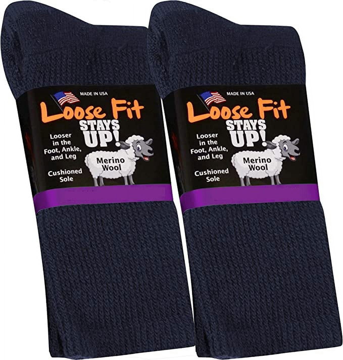 Loose Fit Stays Up Solid Merino Wool Men's and Women's Sock (Pack of 2 ...