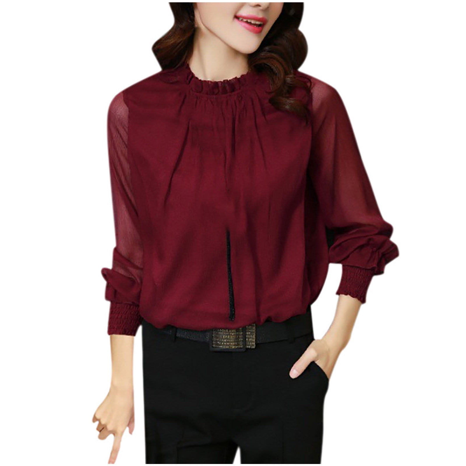 Loose Fitting Tops for Women Fashion Casual Long Sleeve Crewneck Solid ...
