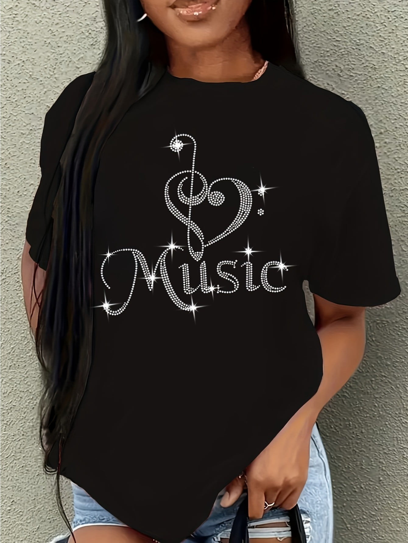 Loose Large Size Short Sleeve T-shirt for Women with Hot Stitching ...