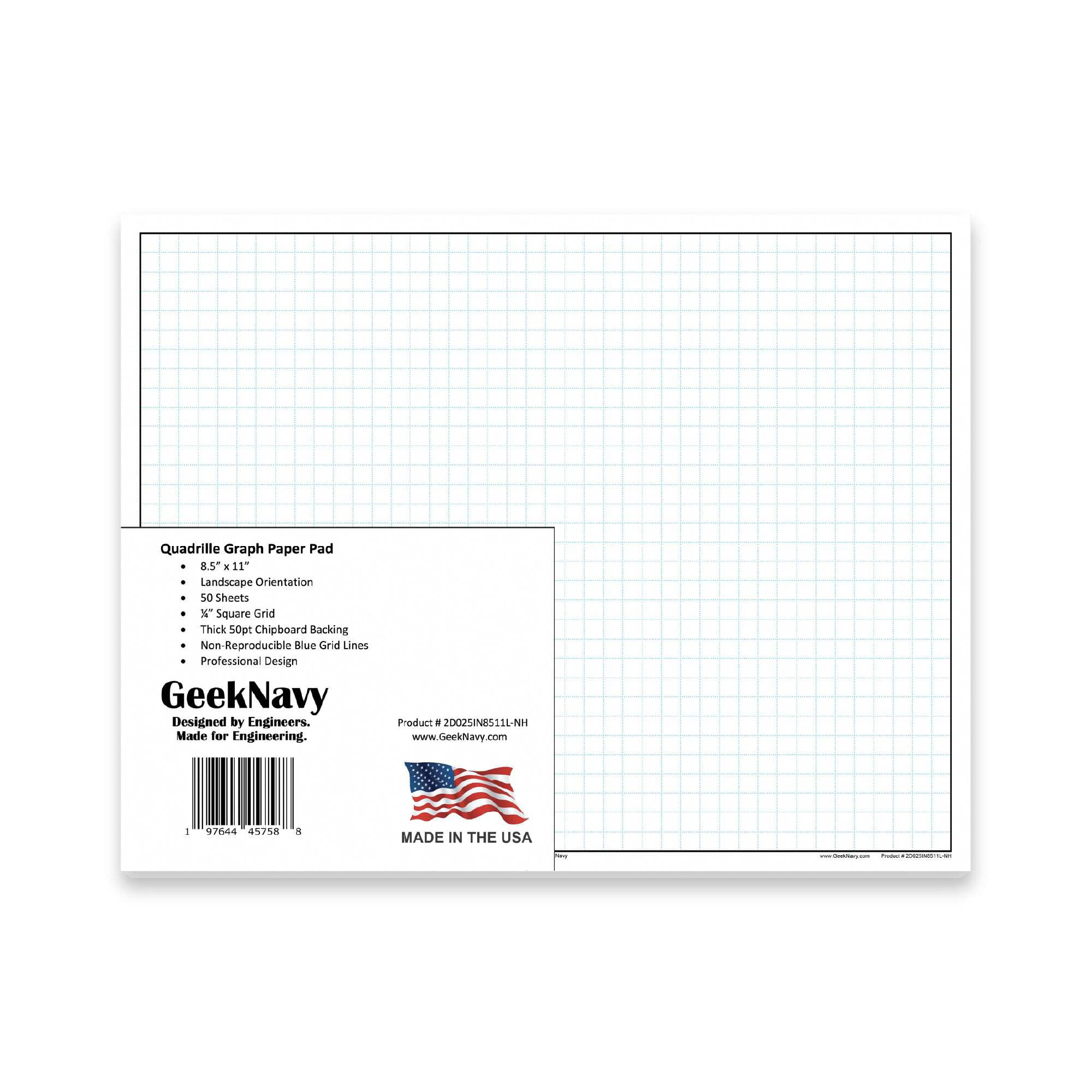 Loose Leaf GeekNavy Quadrille Graph Paper Pad, 8.5″ x 11″ Landscape ...