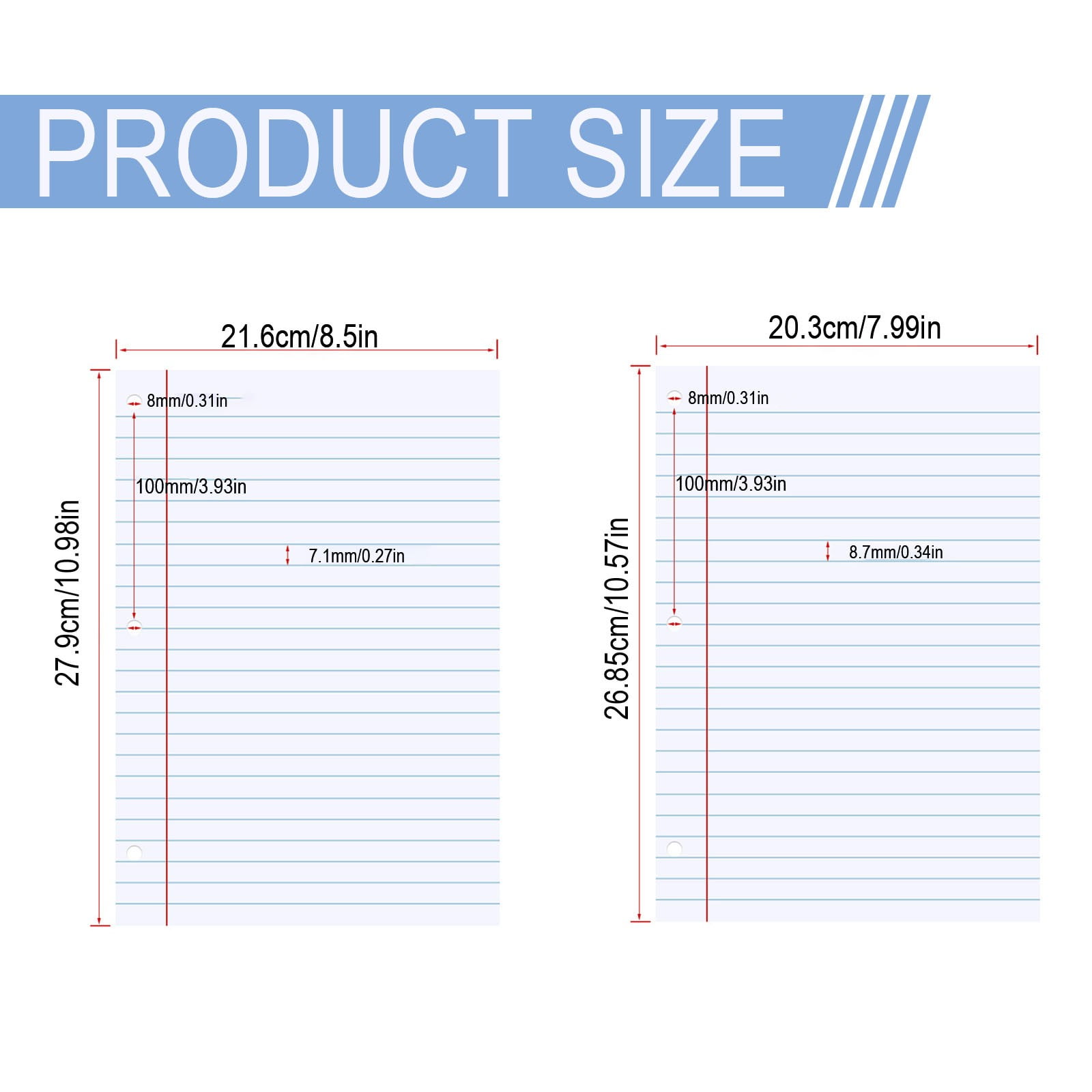Loose Leaf Paper,3-Hole Notebook Refill Paper,Colored Filler Paper ...