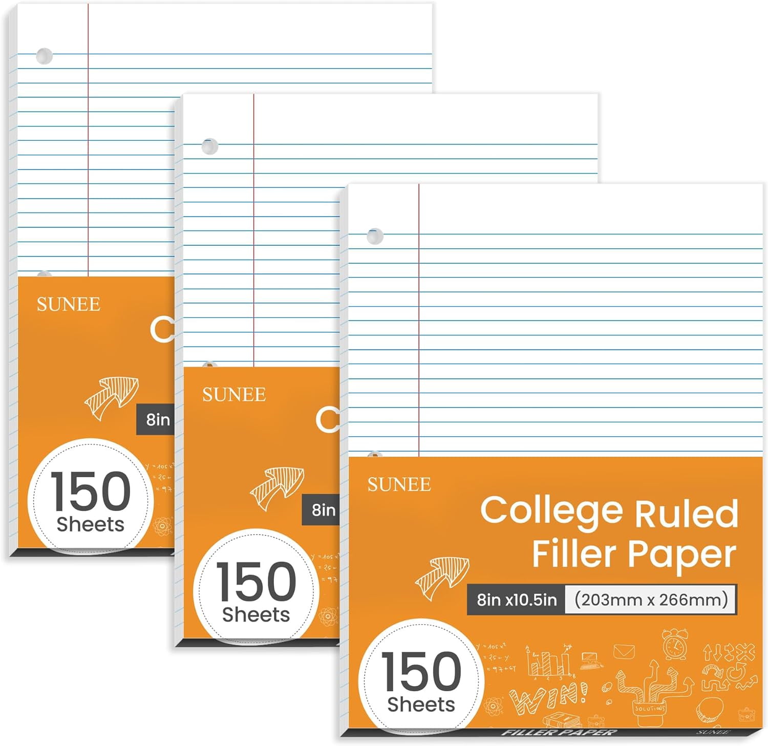 Loose Leaf Paper, 450 Sheets, 3 Pack College Ruled Paper, 8 x 10-1/2 ...