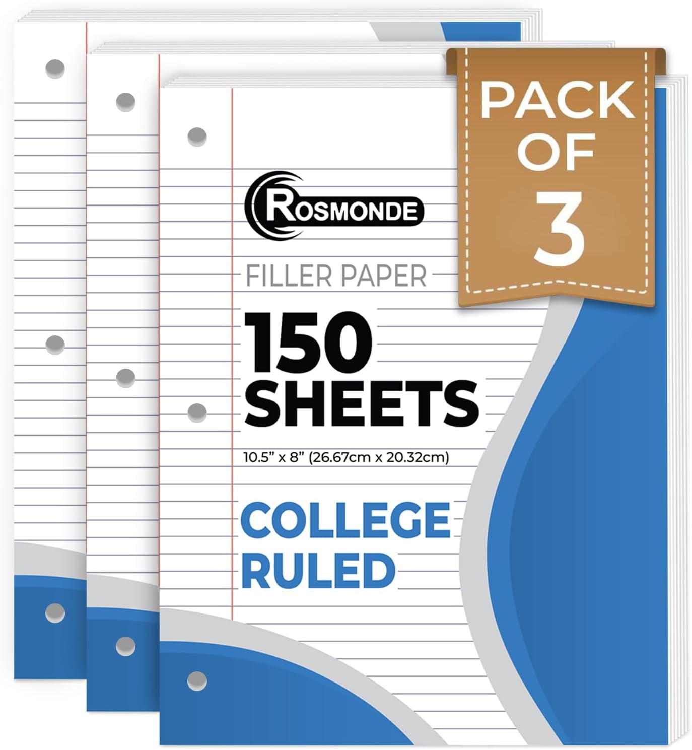 Loose Leaf Paper, 450 Sheets, 3 Pack, College Ruled Paper, 8" x 10.5 ...