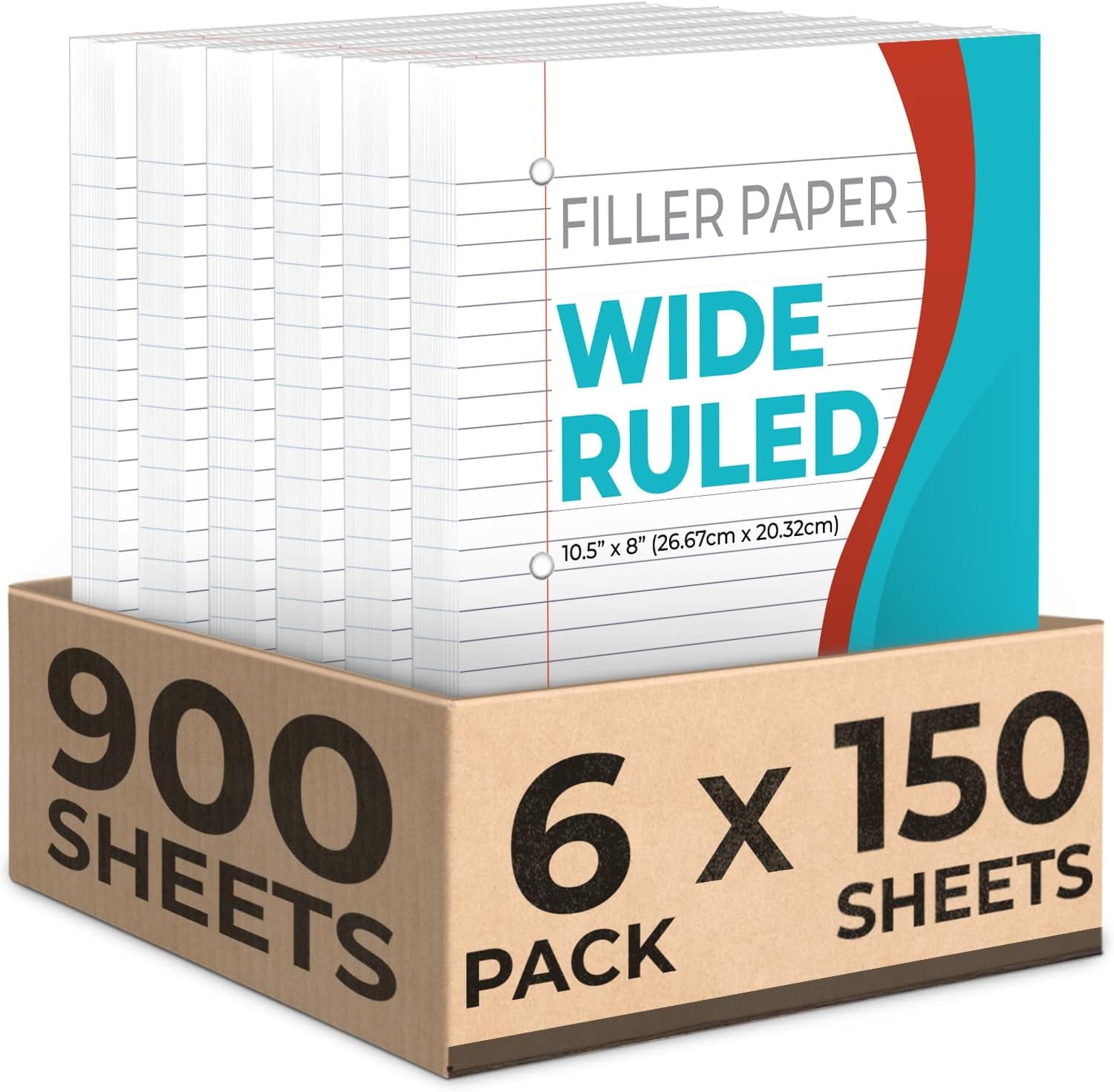 Loose Leaf Paper, 900 Sheets, 6 Pack, Wide Ruled, 8" x 10.5", 56 gsm ...