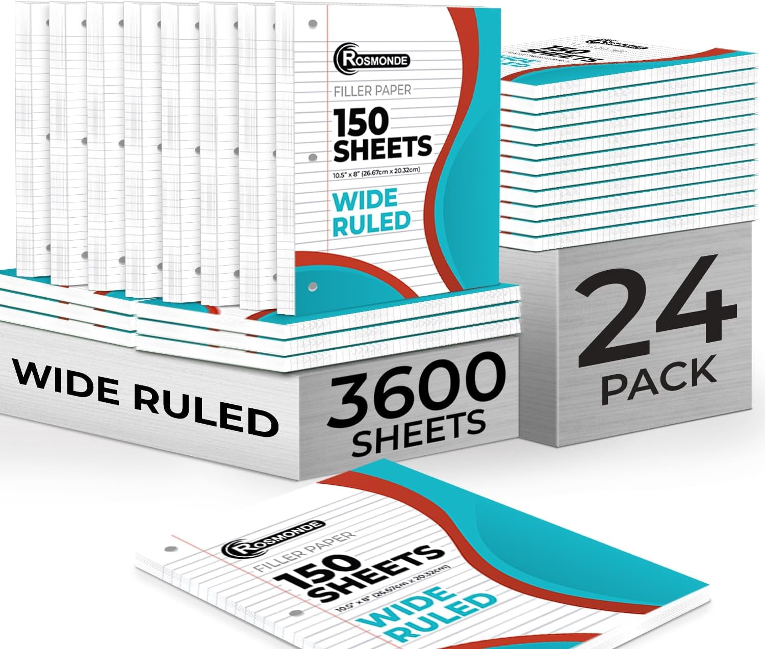 Loose Leaf Paper Bulk, 3600 Sheets, Wide Ruled, 8 x 10.5", Bulk Filler ...