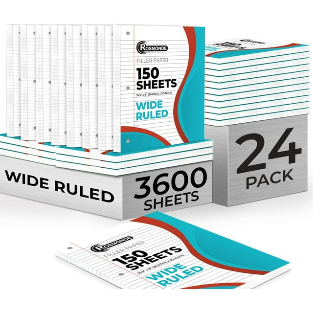 Loose Leaf Paper Bulk, 3600 Sheets, Wide Ruled, 8 x 10.5", Bulk Filler ...